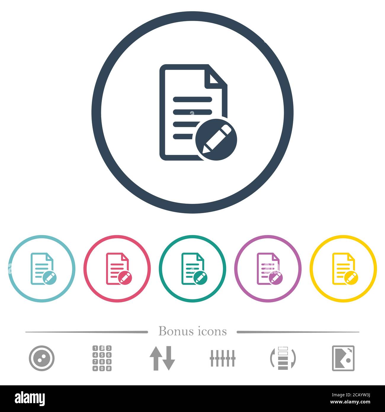 Rename document flat color icons in round outlines. 6 bonus icons ...