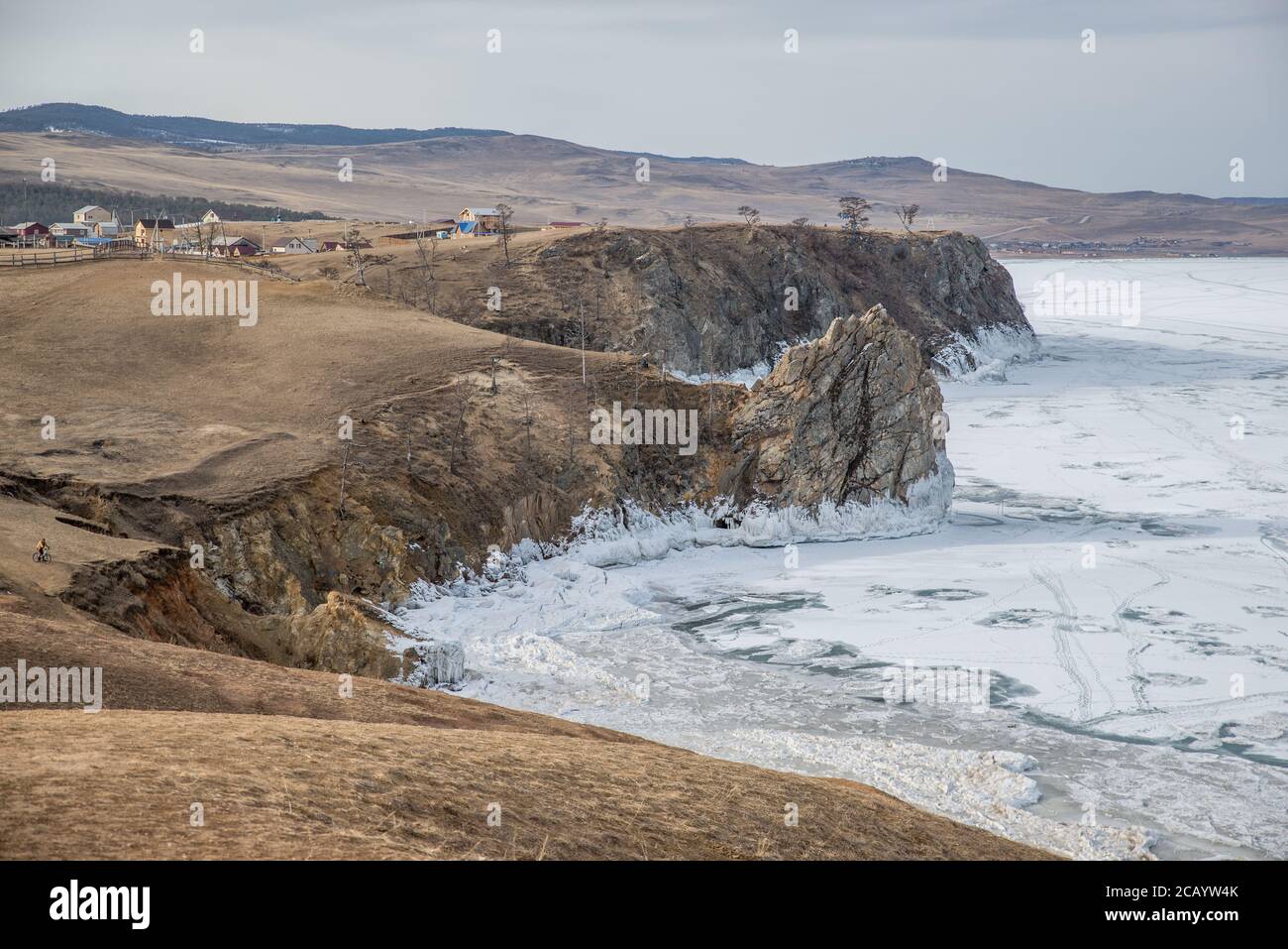 Rocks and frozen waters of Lake Baikal seen from Olkhon Island, Russia Stock Photo - Alamy