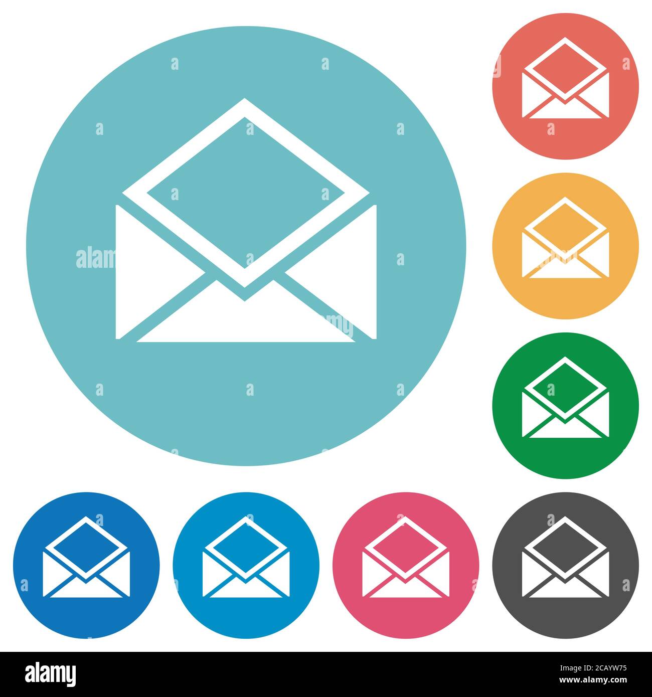 Open mail flat white icons on round color backgrounds Stock Vector ...