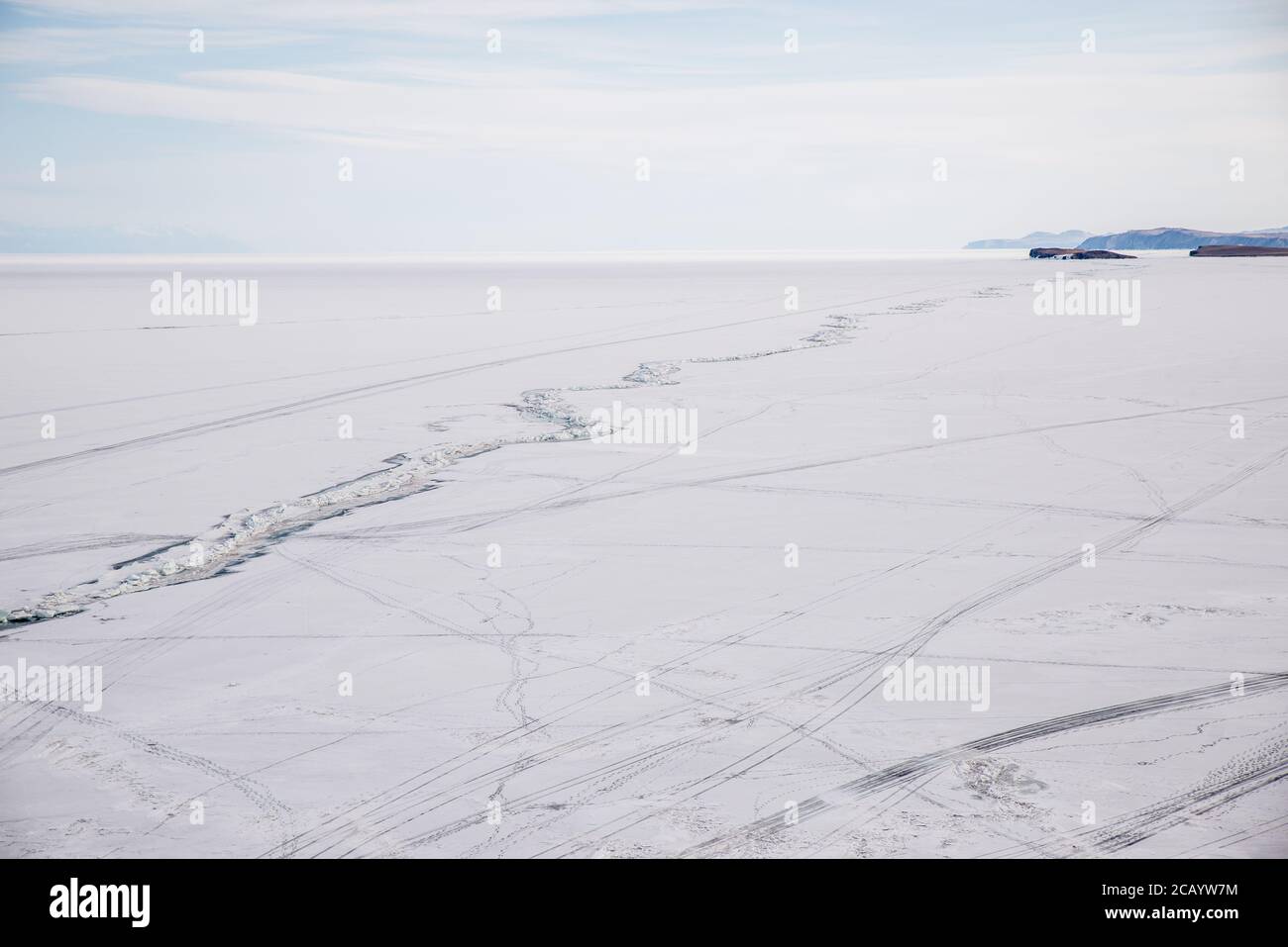 Rocks and frozen waters of Lake Baikal seen from Olkhon Island, Russia Stock Photo - Alamy