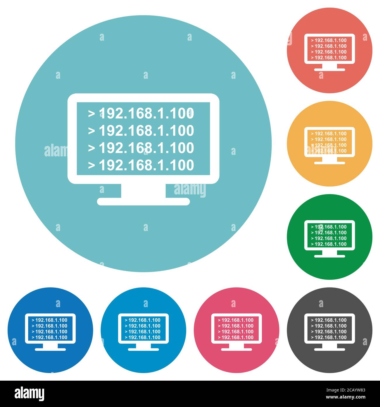 Ping remote computer flat white icons on round color backgrounds Stock ...