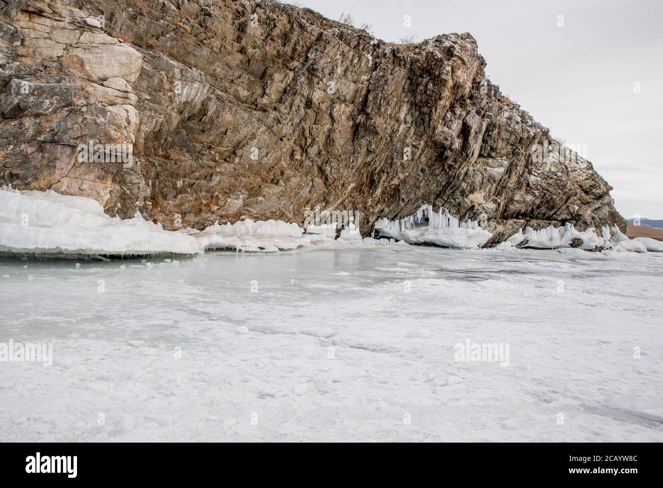 Rocks and frozen waters of Lake Baikal seen from Olkhon Island, Russia Stock Photo - Alamy