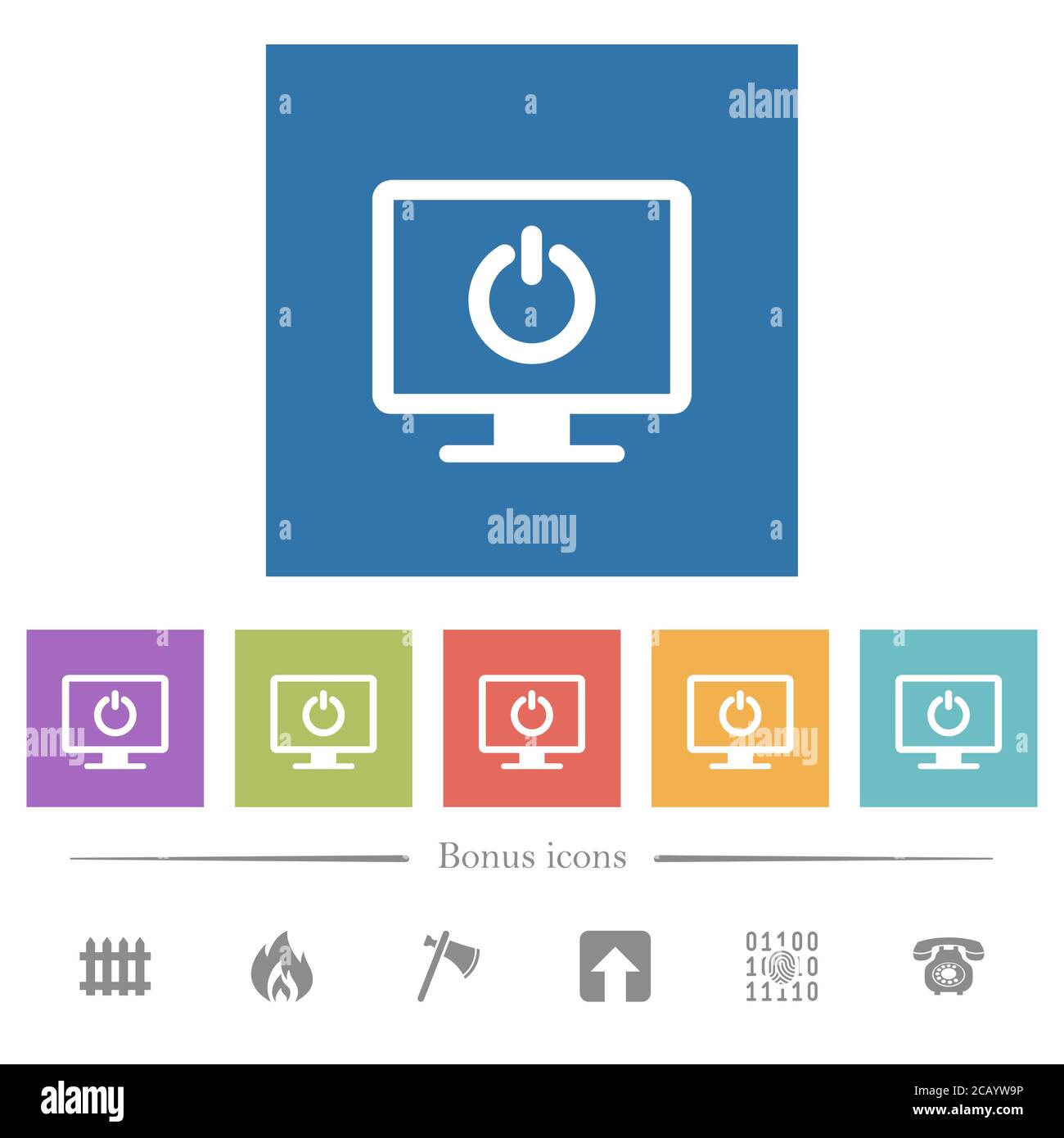 Display standby mode flat white icons in square backgrounds. 6 bonus ...