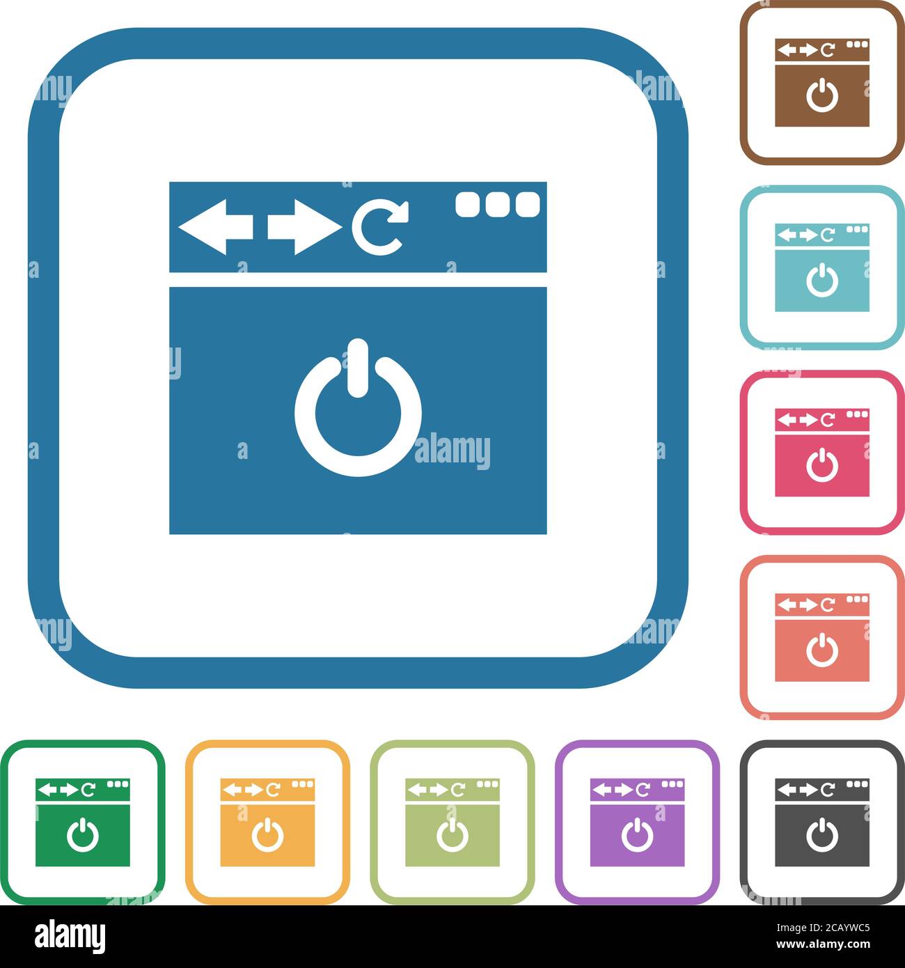 Close browser page simple icons in color rounded square frames on white ...