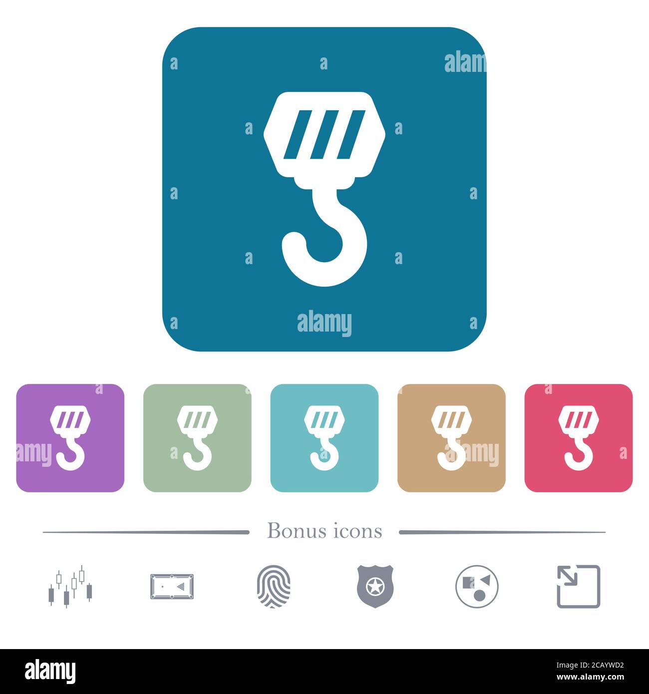 Construction hook white flat icons on color rounded square backgrounds ...