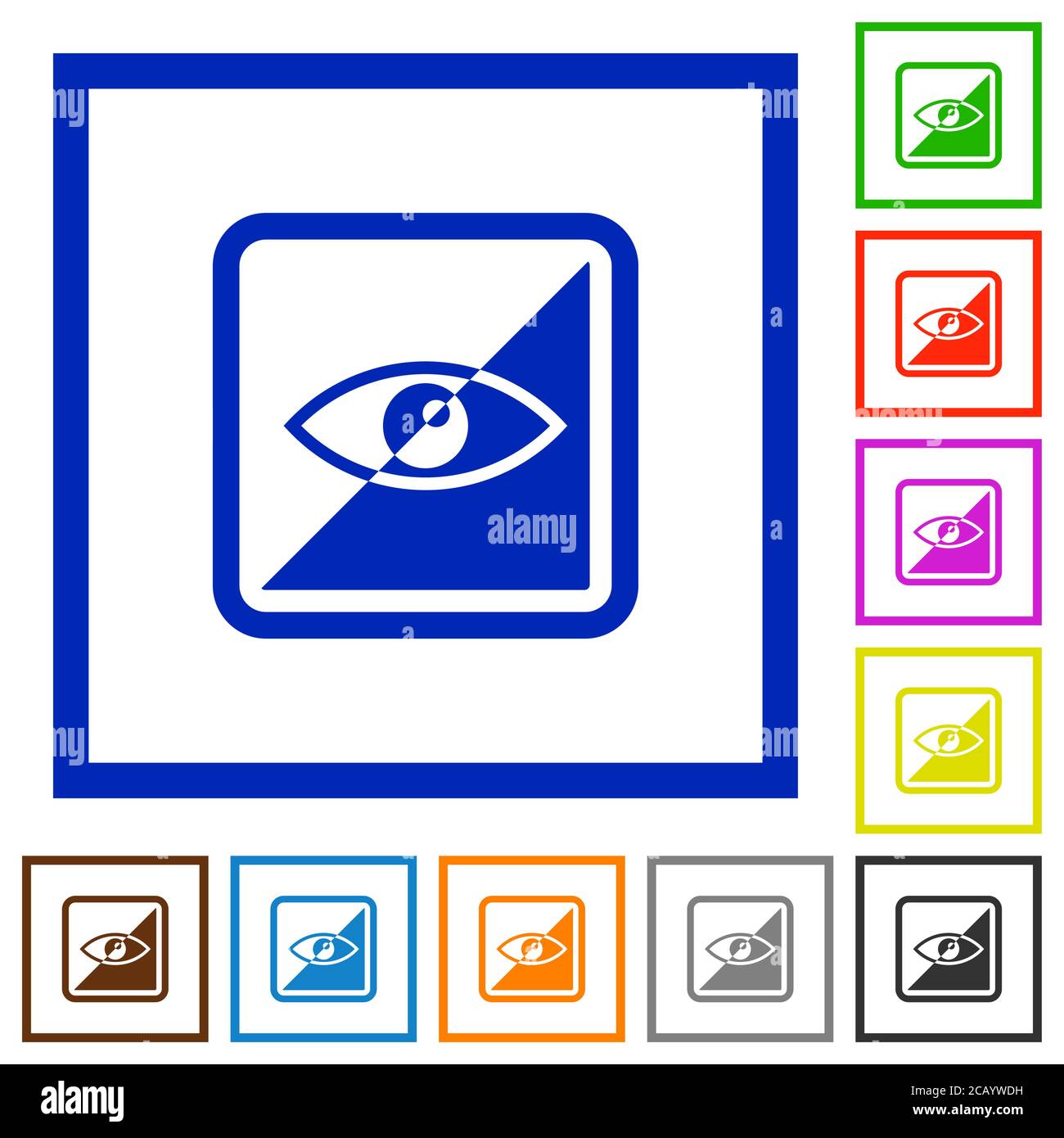 Invert object flat color icons in square frames on white background ...