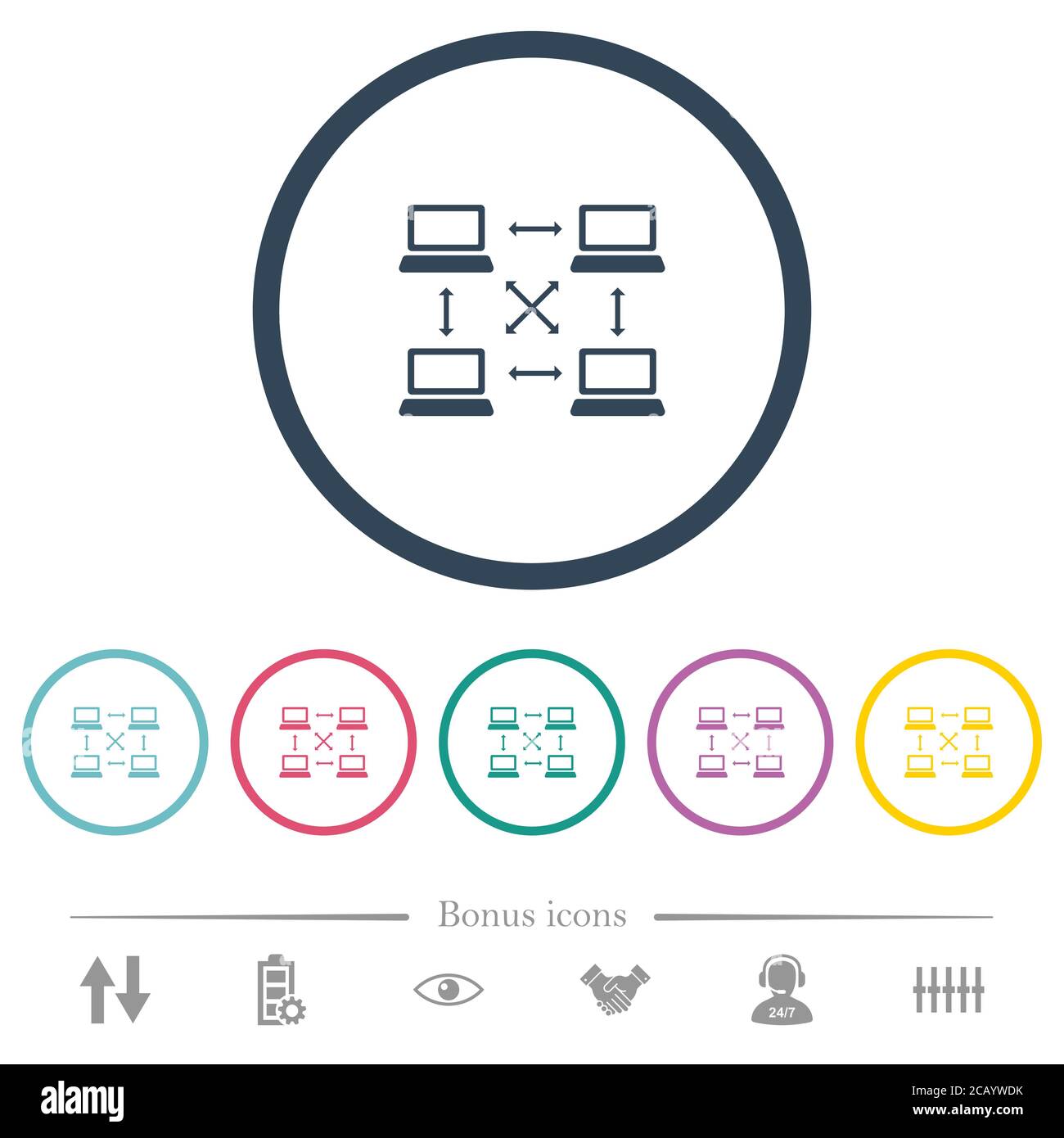 Content delivery network flat color icons in round outlines. 6 bonus ...