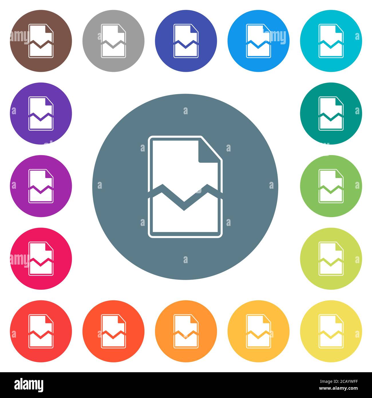 Broken page flat white icons on round color backgrounds. 17 background ...