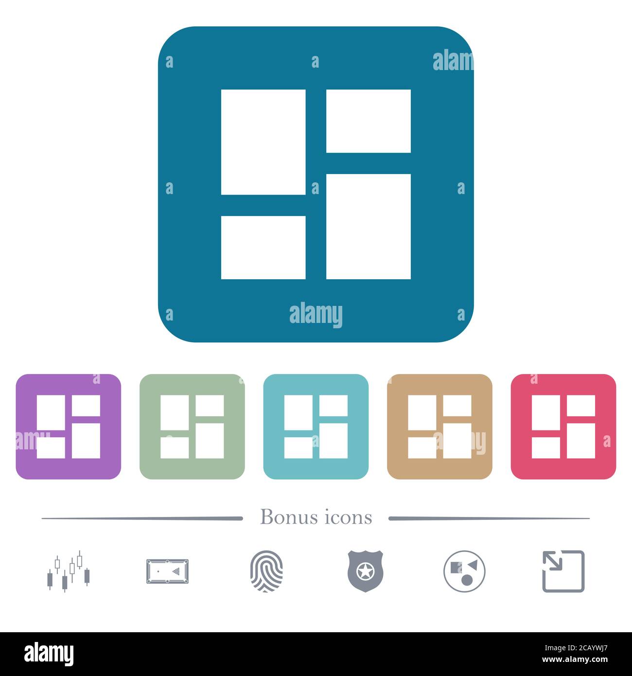 Admin dashboard panels white flat icons on color rounded square ...