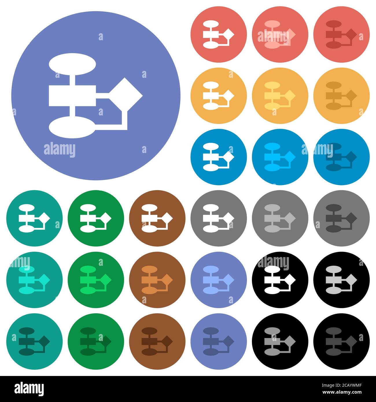 Flowchart multi colored flat icons on round backgrounds. Included white ...