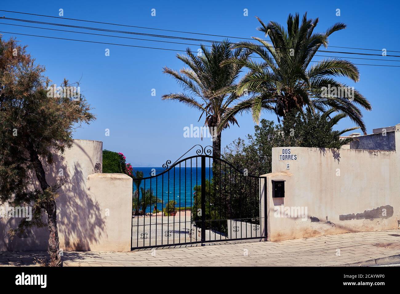 A villa called Dos Torres (two towers) entrance gateway overlooking San ...