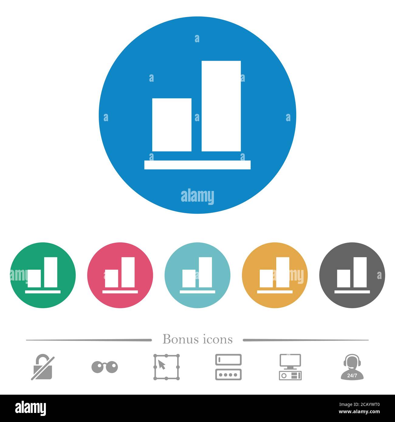 Align to bottom flat white icons on round color backgrounds. 6 bonus ...