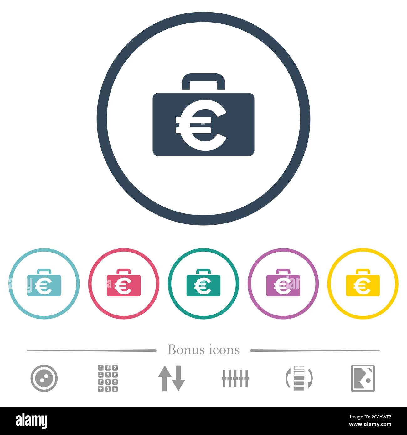 Euro bag flat color icons in round outlines. 6 bonus icons included ...