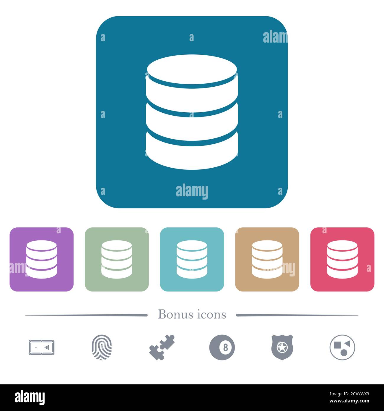 Single database white flat icons on color rounded square backgrounds. 6 ...