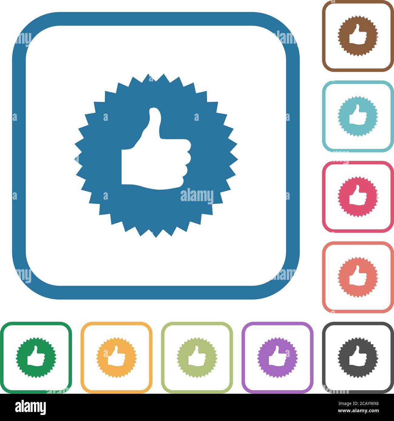 Thumbs up sticker simple icons in color rounded square frames on white ...
