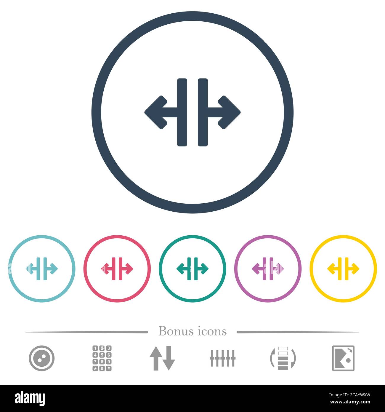 Vertical split tool flat color icons in round outlines. 6 bonus icons ...