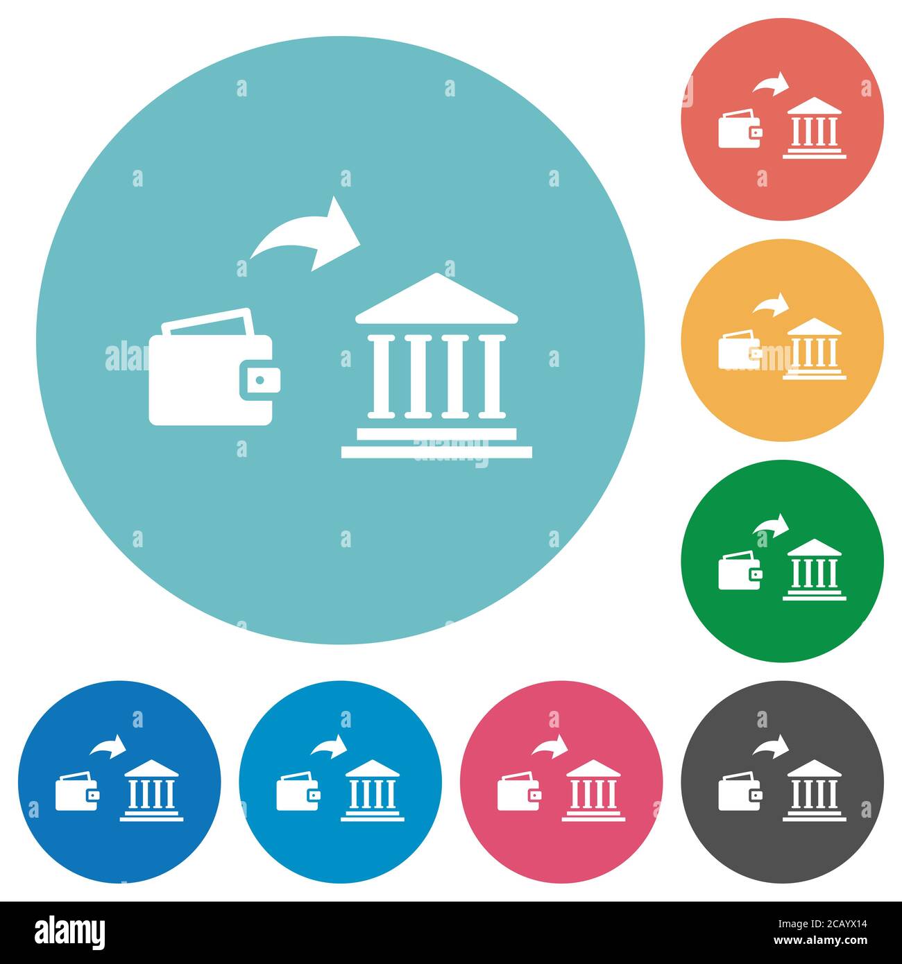 Money deposit to bank flat white icons on round color backgrounds Stock ...