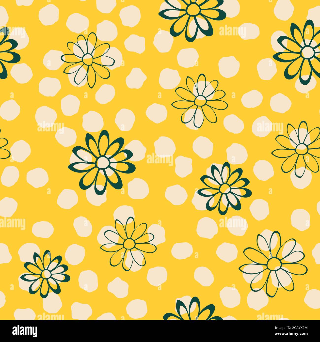 Dotted Flower Vector Seamless Illustration. Yellow Repeat Pattern Stock ...