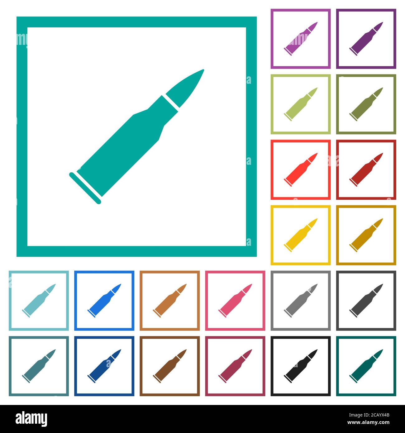 Bullet rifle ammo flat color icons with quadrant frames on white ...