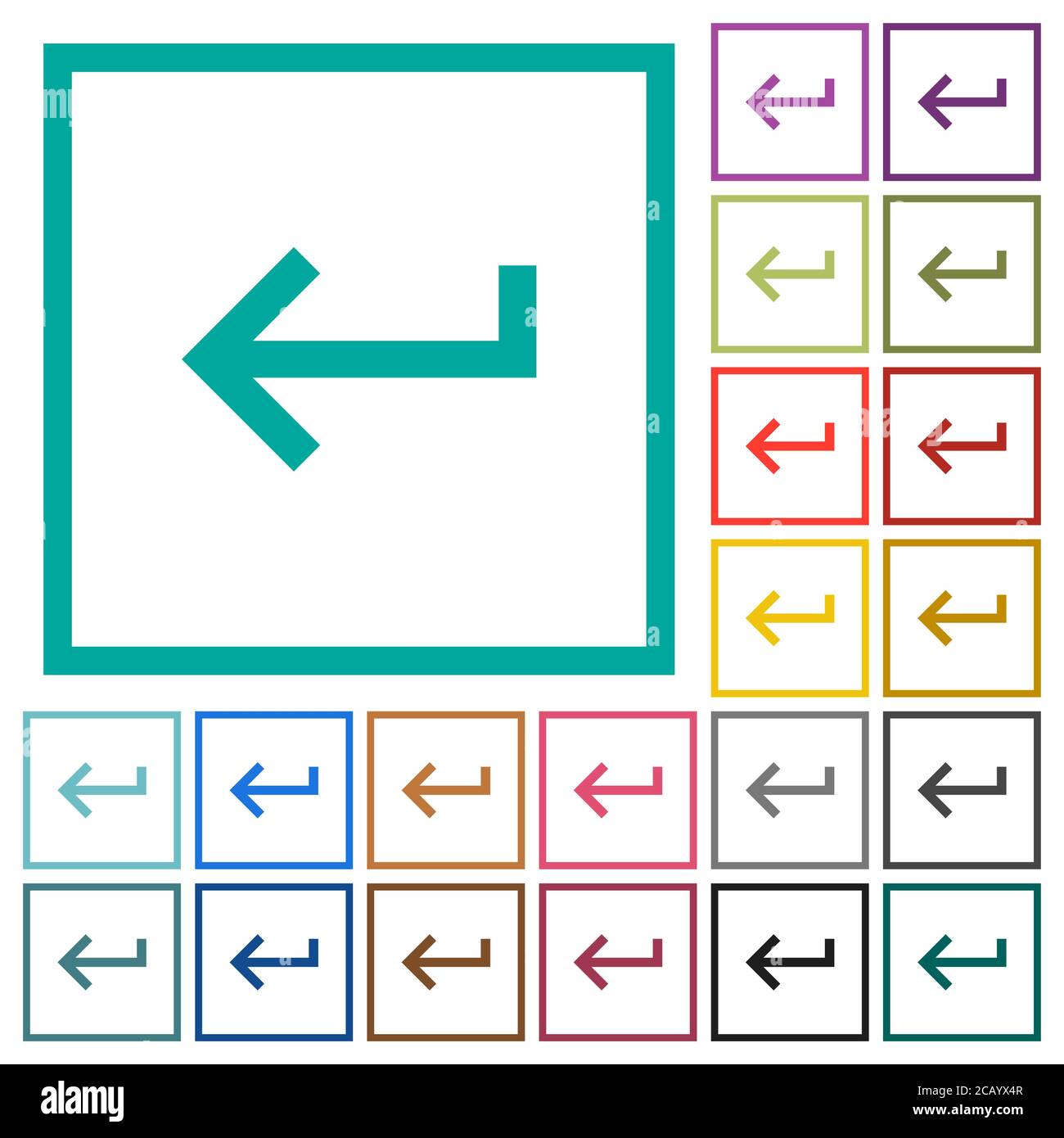 Keyboard return flat color icons with quadrant frames on white ...