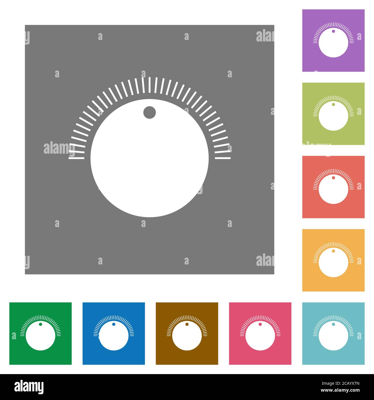 Simple volume control flat icons on simple color square backgrounds ...