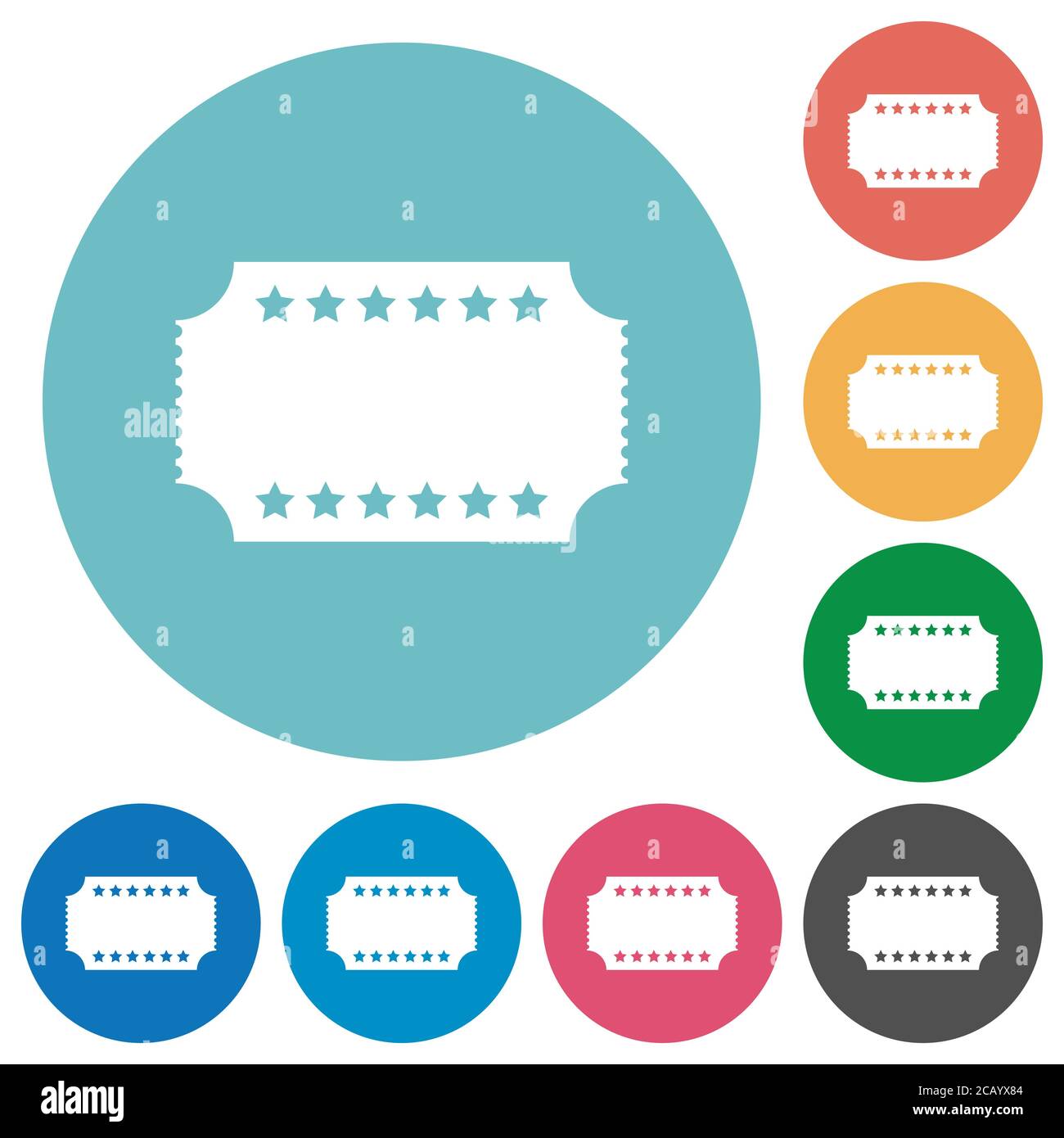 Ticket with stars flat white icons on round color backgrounds Stock ...