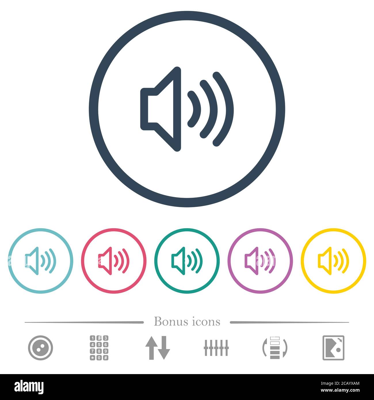 Volume flat color icons in round outlines. 6 bonus icons included Stock ...