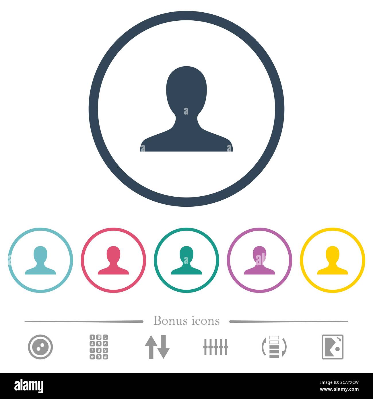 Blank user avatar flat color icons in round outlines. 6 bonus icons ...