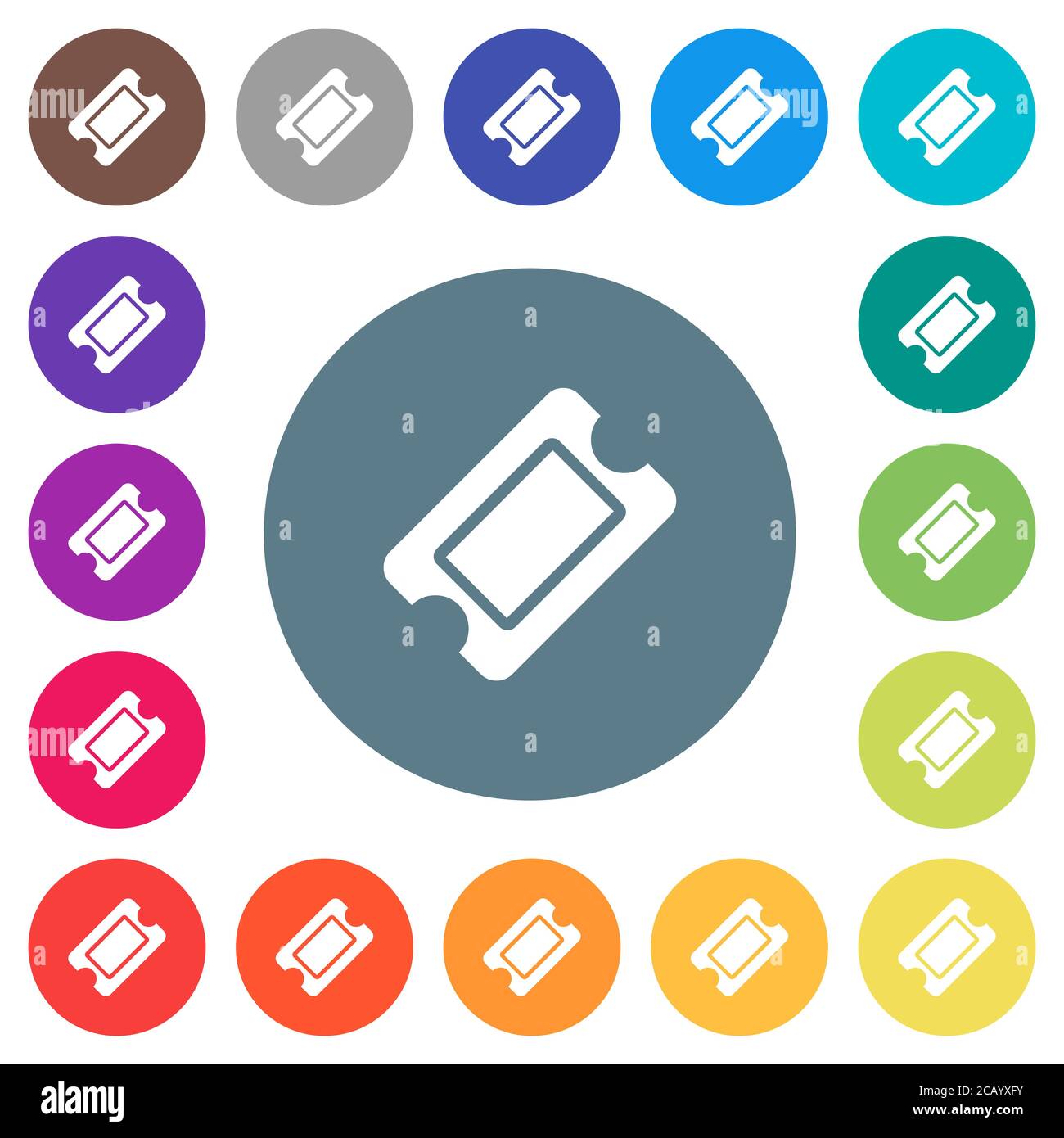 Single ticket flat white icons on round color backgrounds. 17 ...