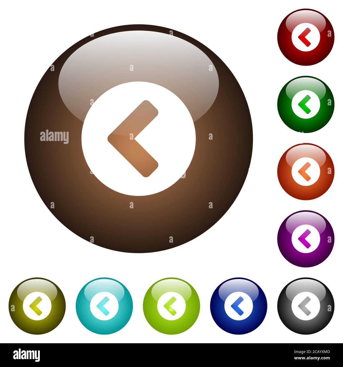 Chevron left white icons on round color glass buttons Stock Vector ...