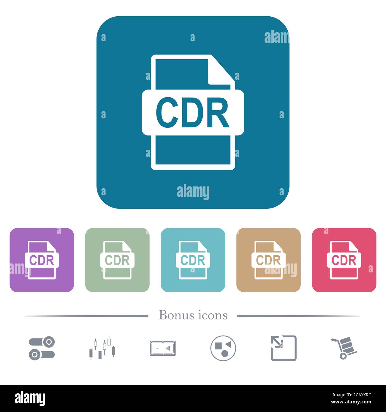 CDR file format white flat icons on color rounded square backgrounds. 6 ...