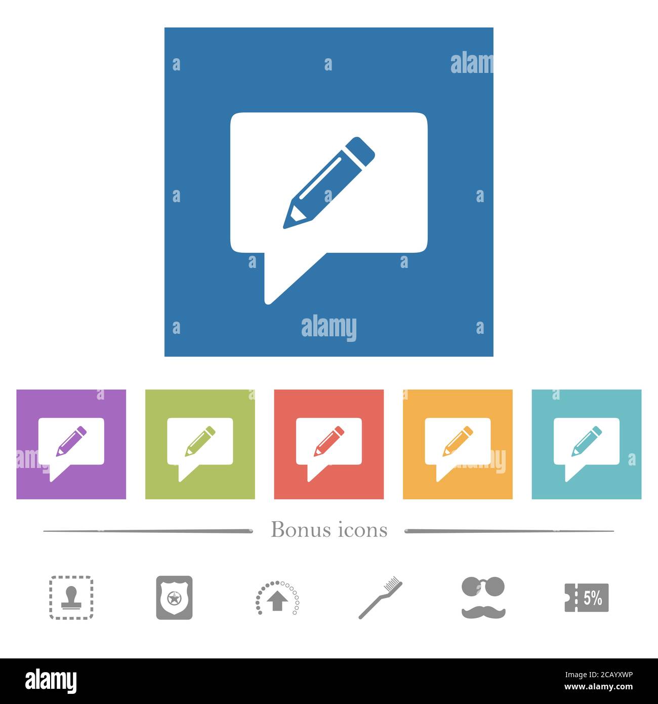 writing comment flat white icons in square backgrounds. 6 bonus icons ...