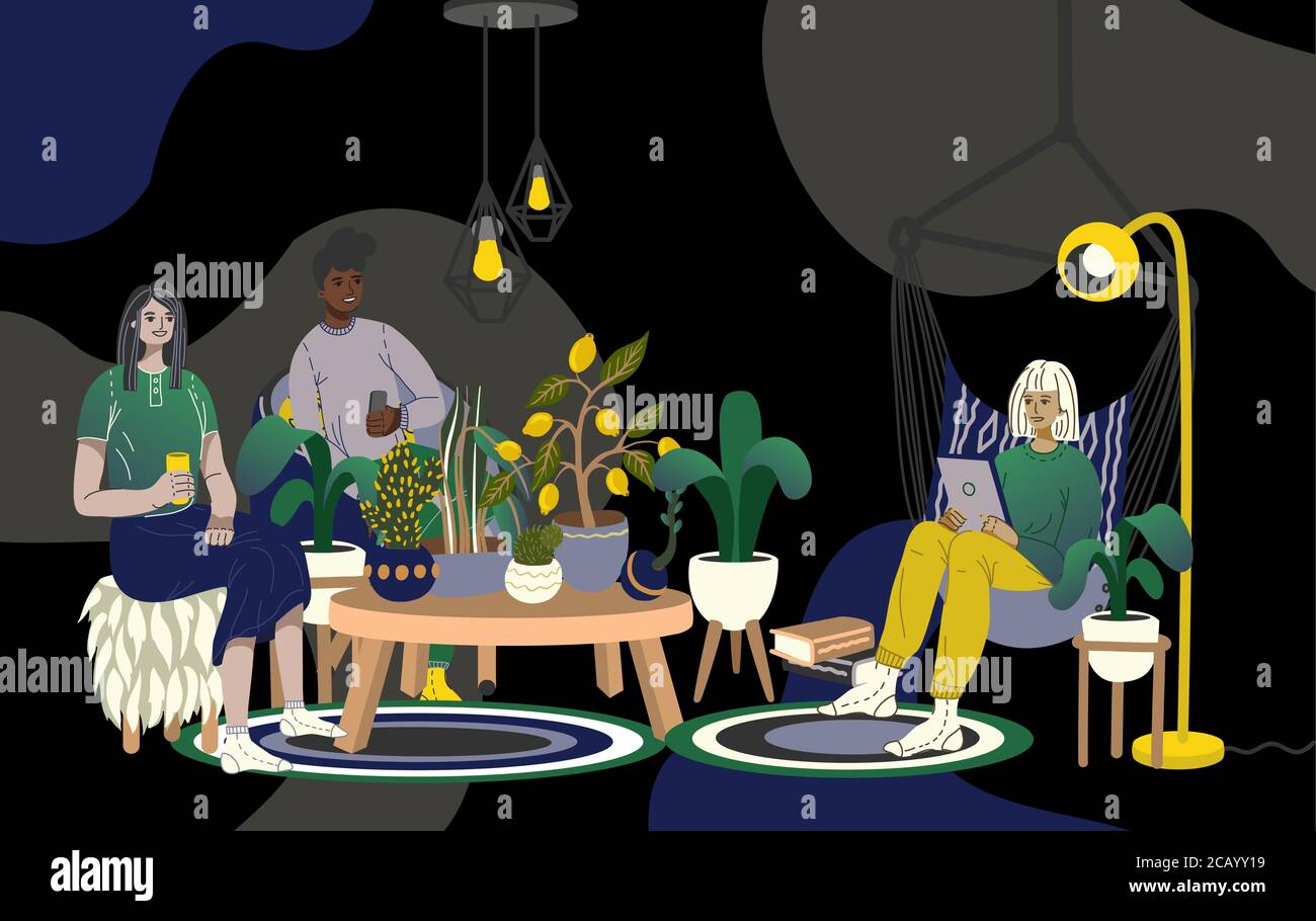 People relax at home. Vector cartoon flat illustration Stock Vector ...
