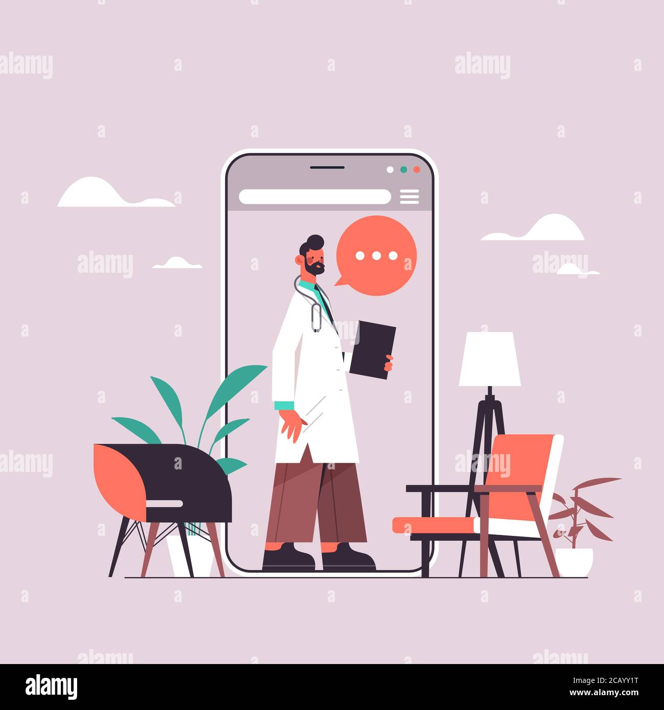 male doctor in smartphone screen chat bubble communication online ...