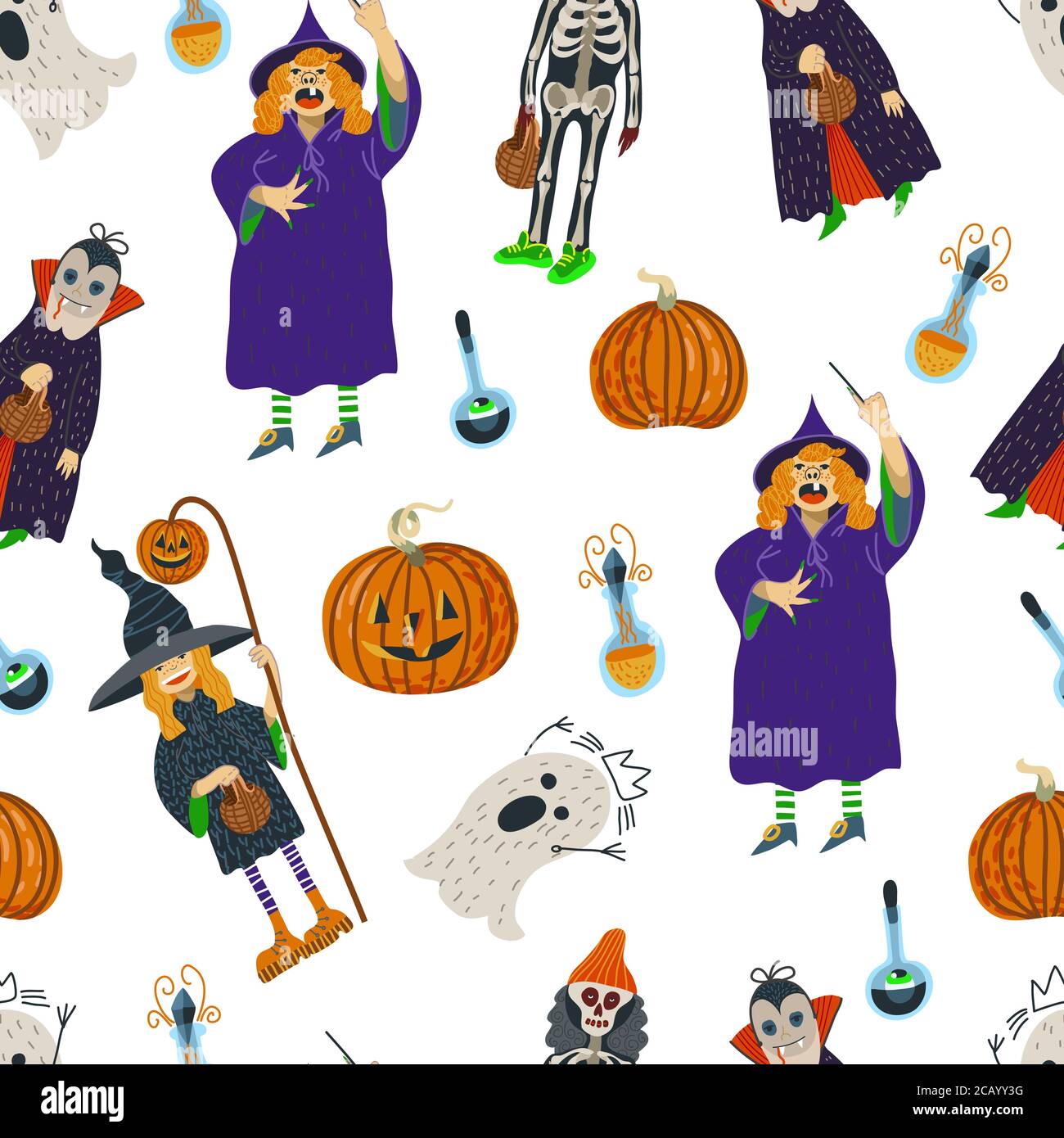 Seamless pattern with Halloween scary elements. Vector cartoon flat ...