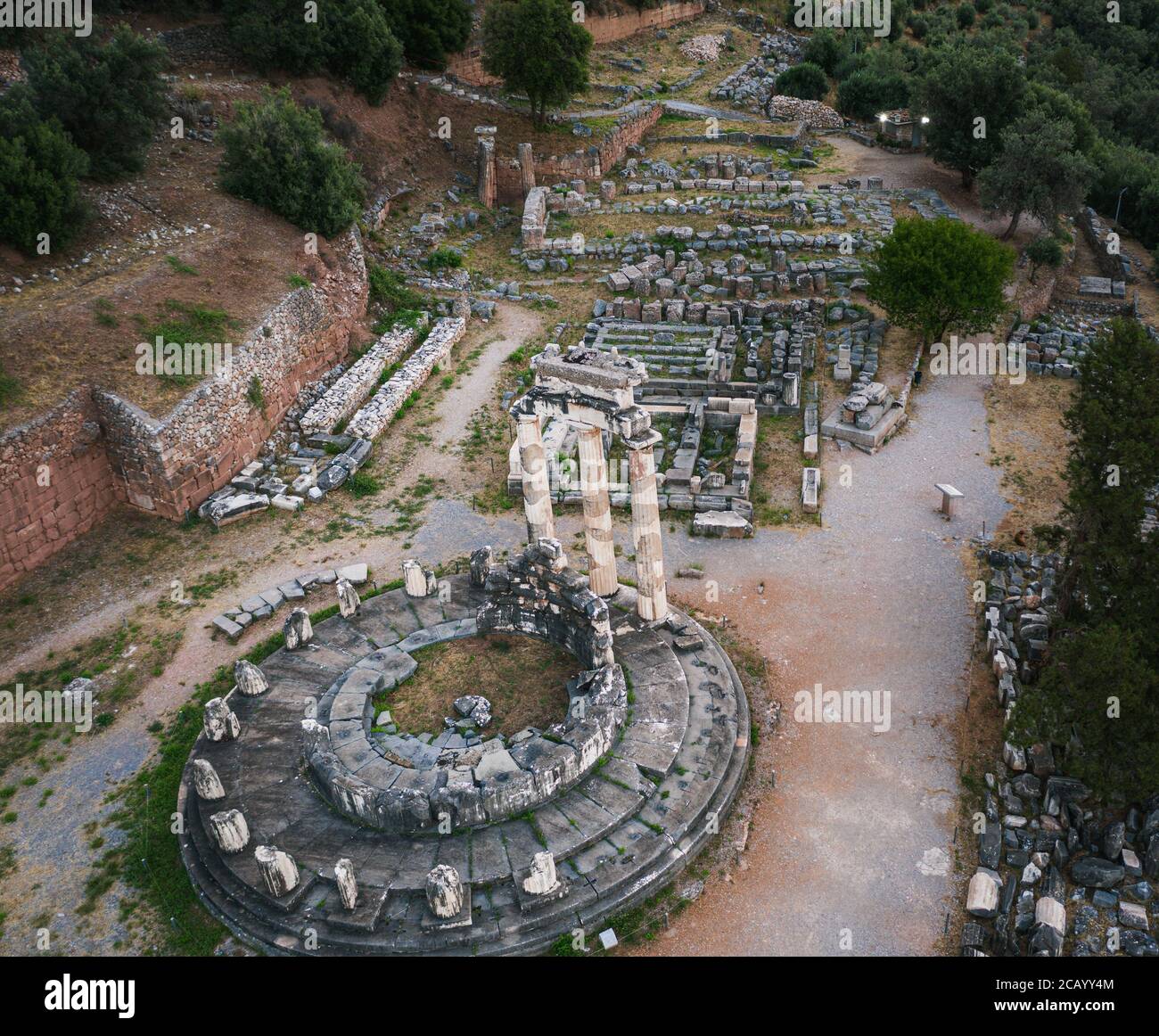 Ruins of Athena Pronaia Temple in the ancient Greek town of Delphi ...
