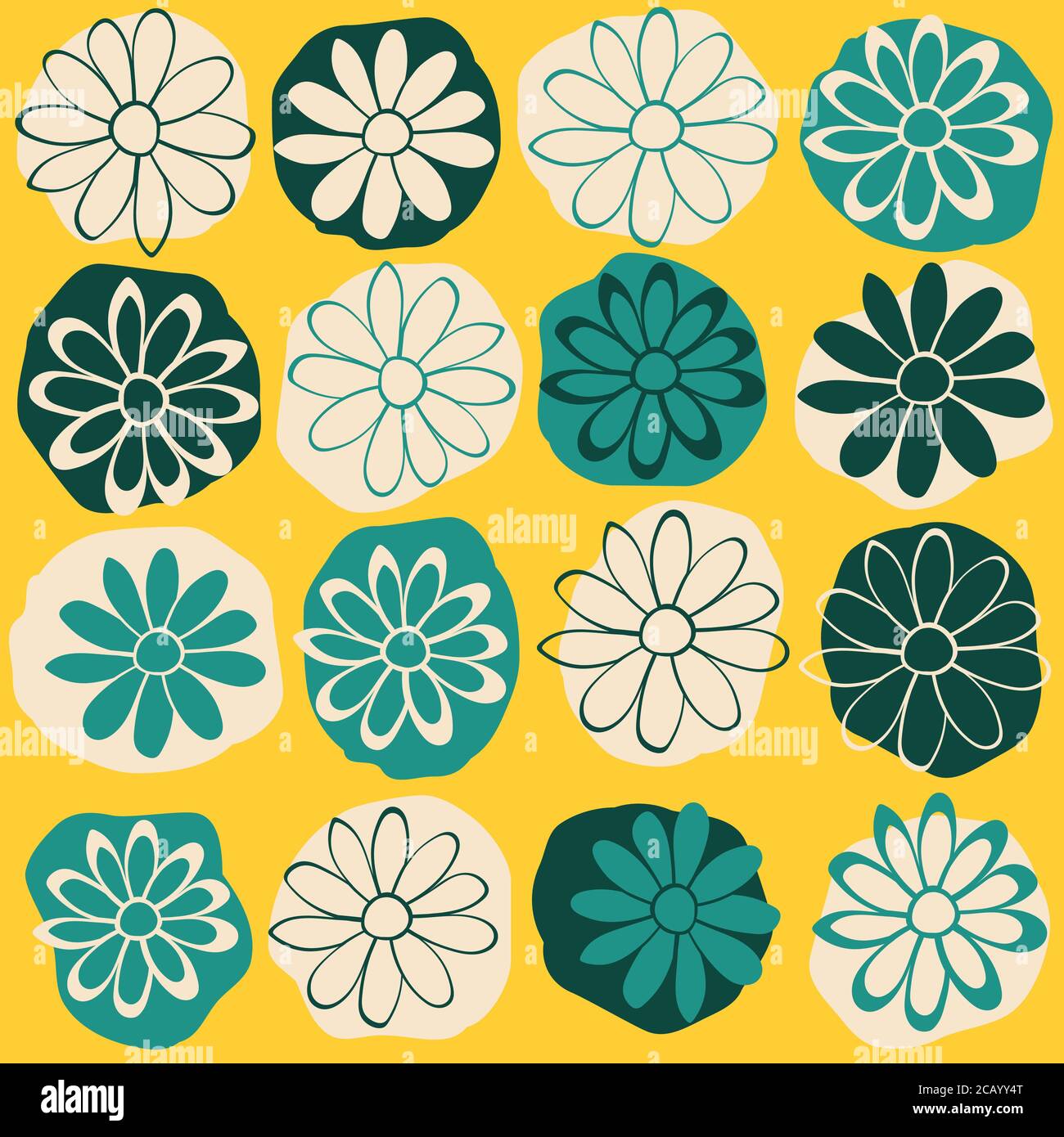 Dots and Flowers Vector Seamless Illustration. Green Yellow Repeat ...
