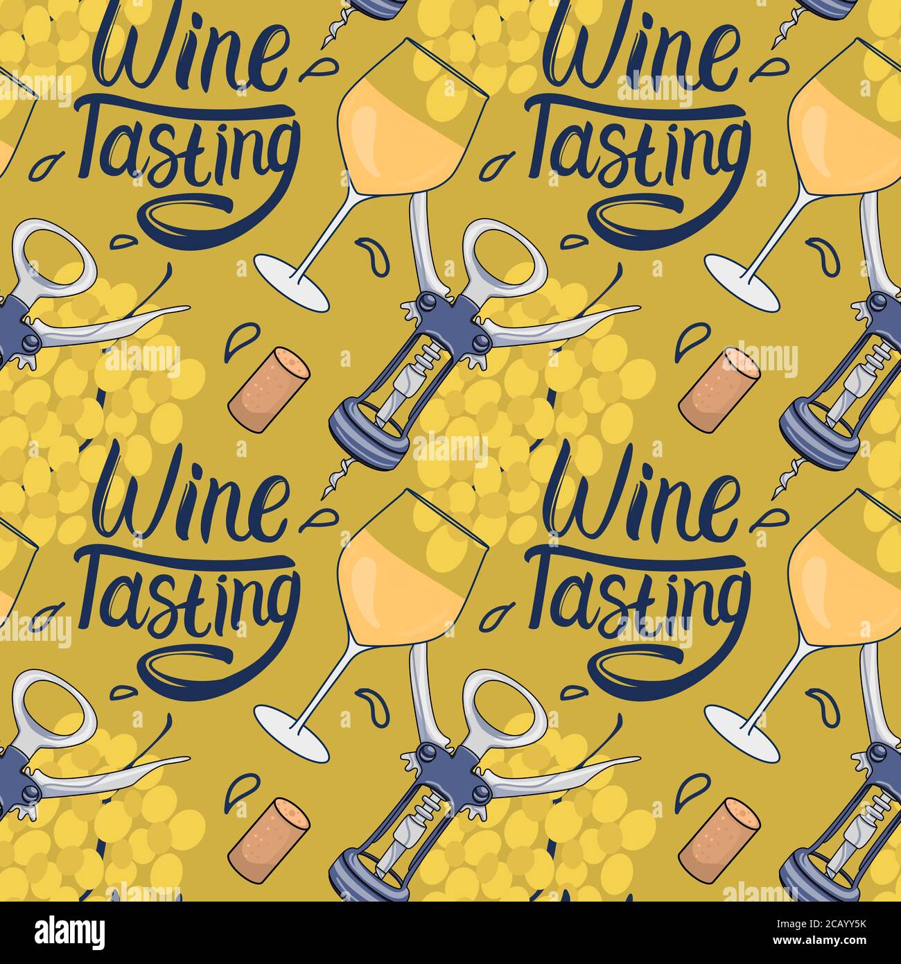White Wine Seamless pattern. Corkscrew with wineglass. Wine tasting ...