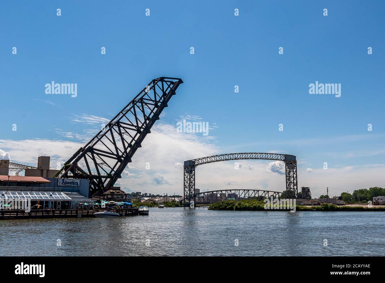 Cleveland, Ohio - July 12, 2020: Bridges spanning the Cuyahoga River ...