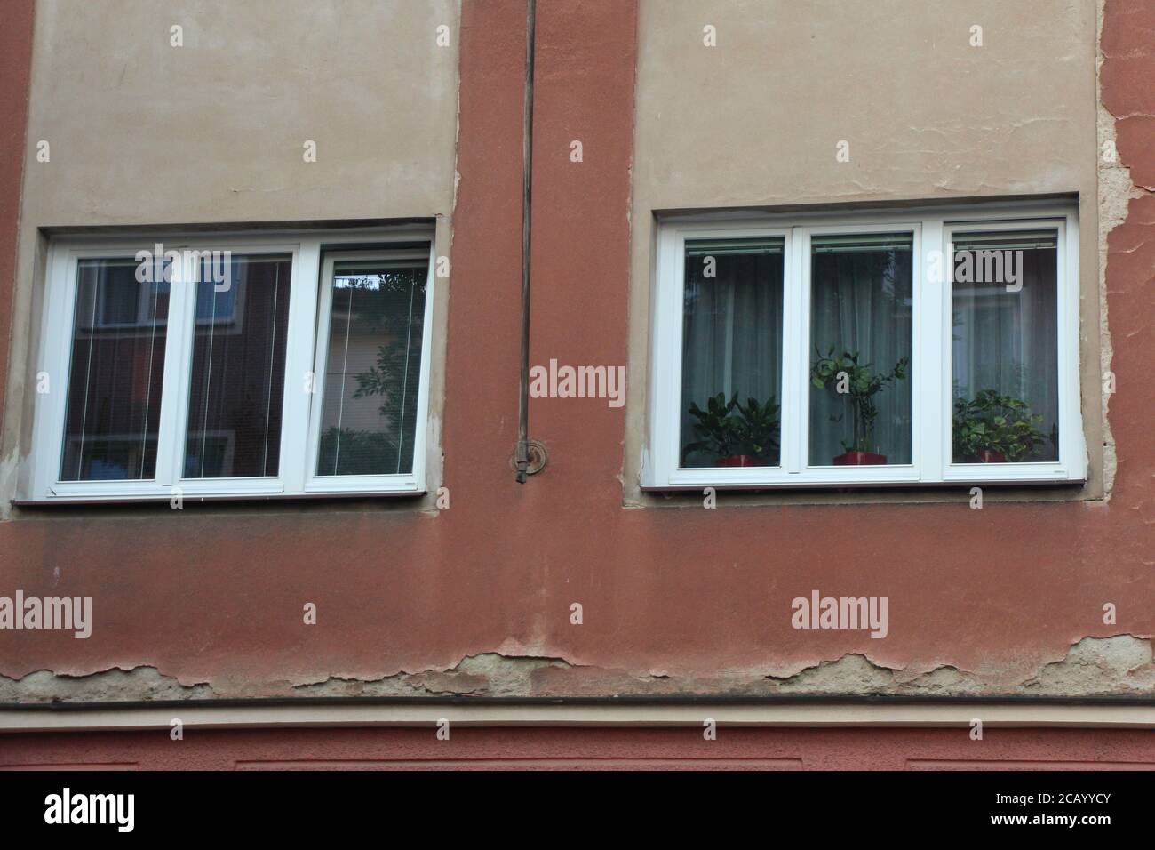 There are exterior walls of buildings near Biskupcova Street, Prague ...