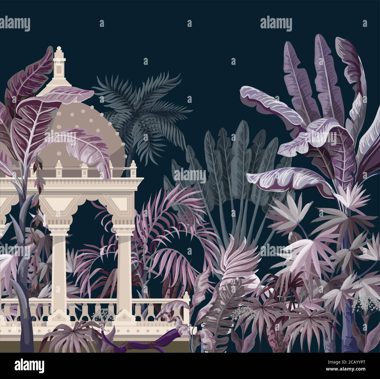 Border with jungle trees and ancient castle. Vector Stock Vector Image ...