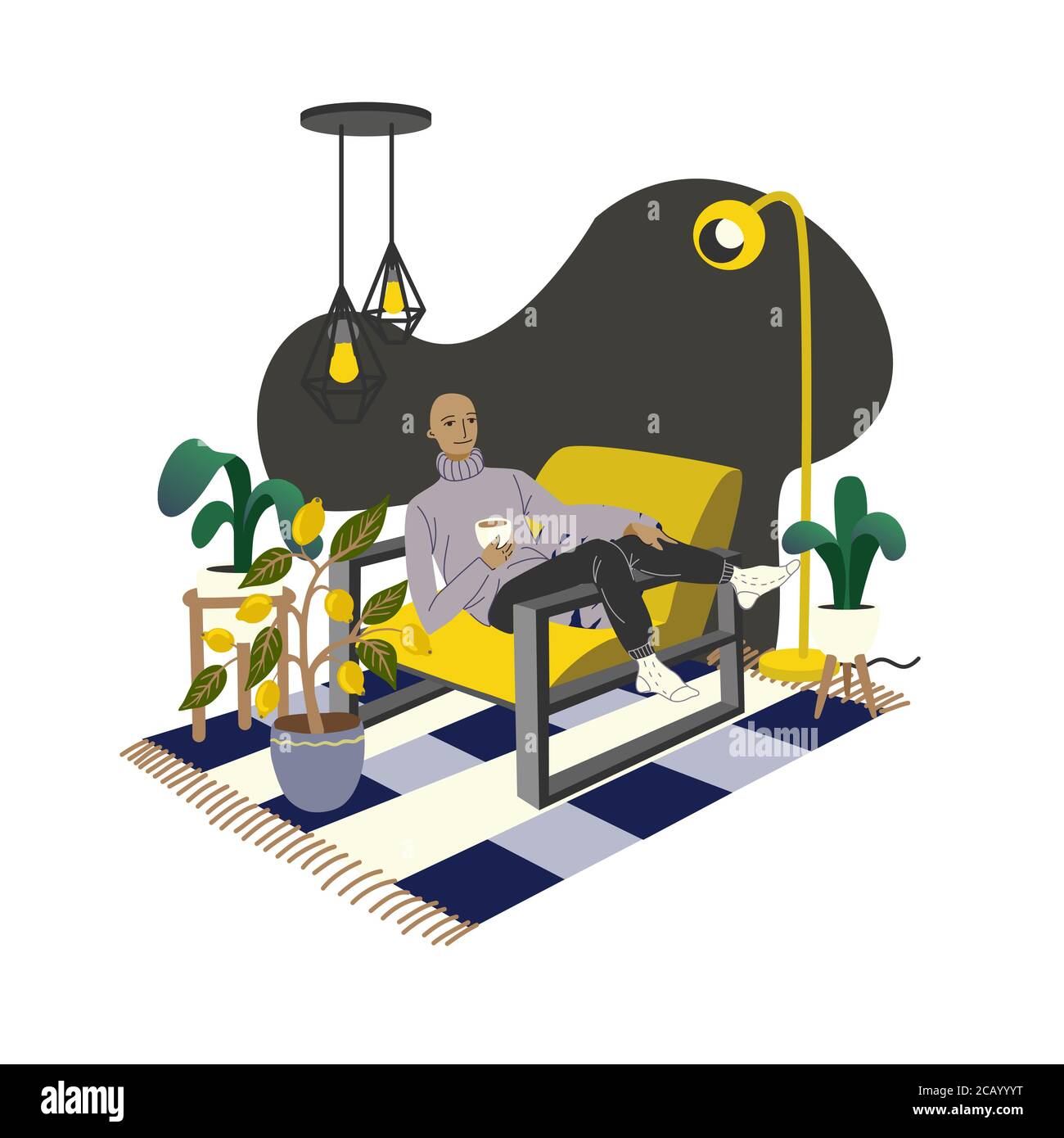 People relax at home. Vector cartoon flat illustration Stock Vector ...