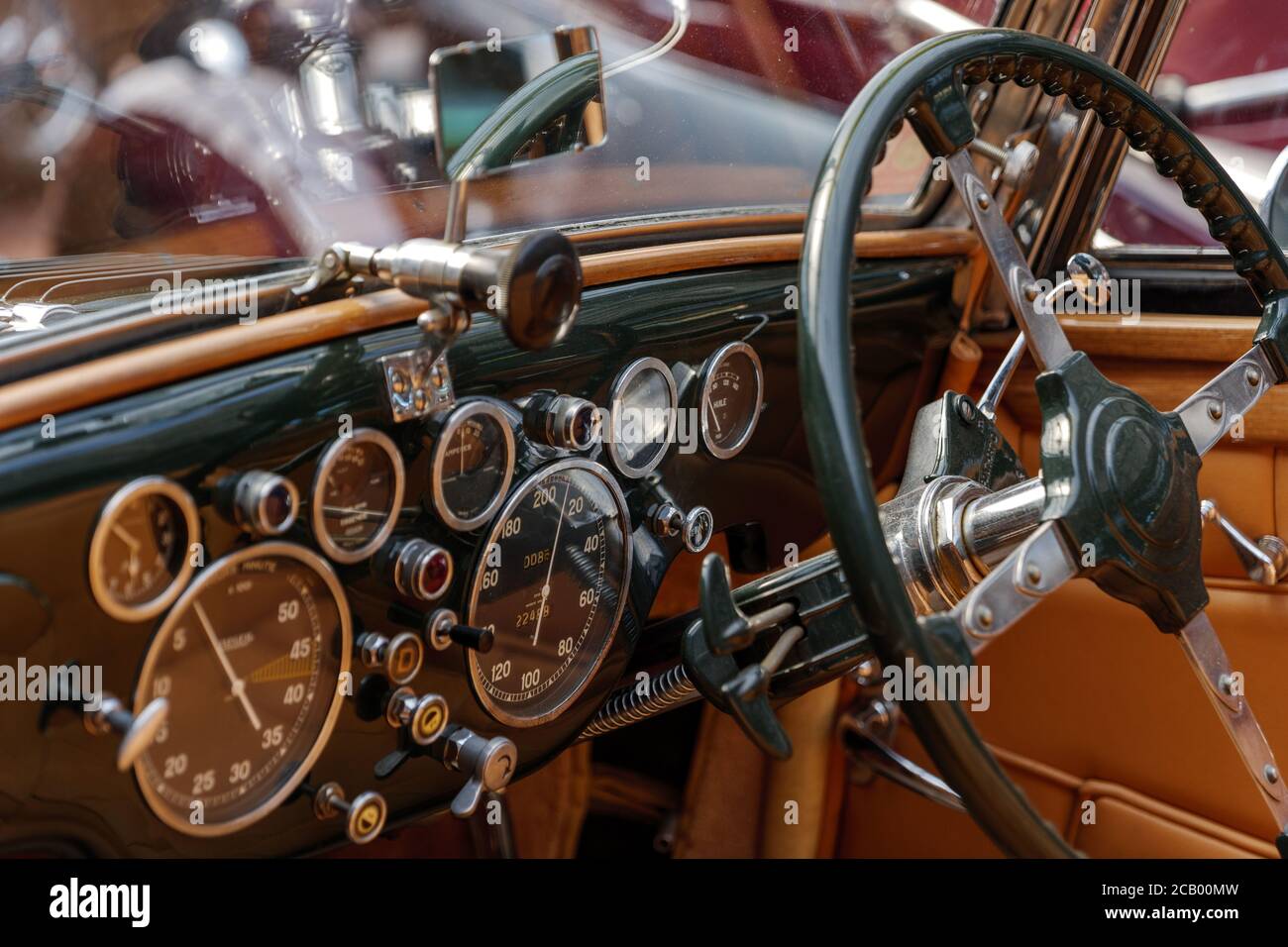 interior of classic and vintage detail of gauge, switches, button ...