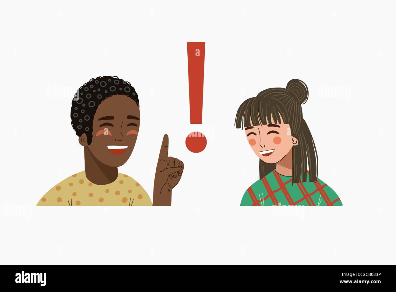 The young man tells the girl something important. Note! Flat cartoon ...