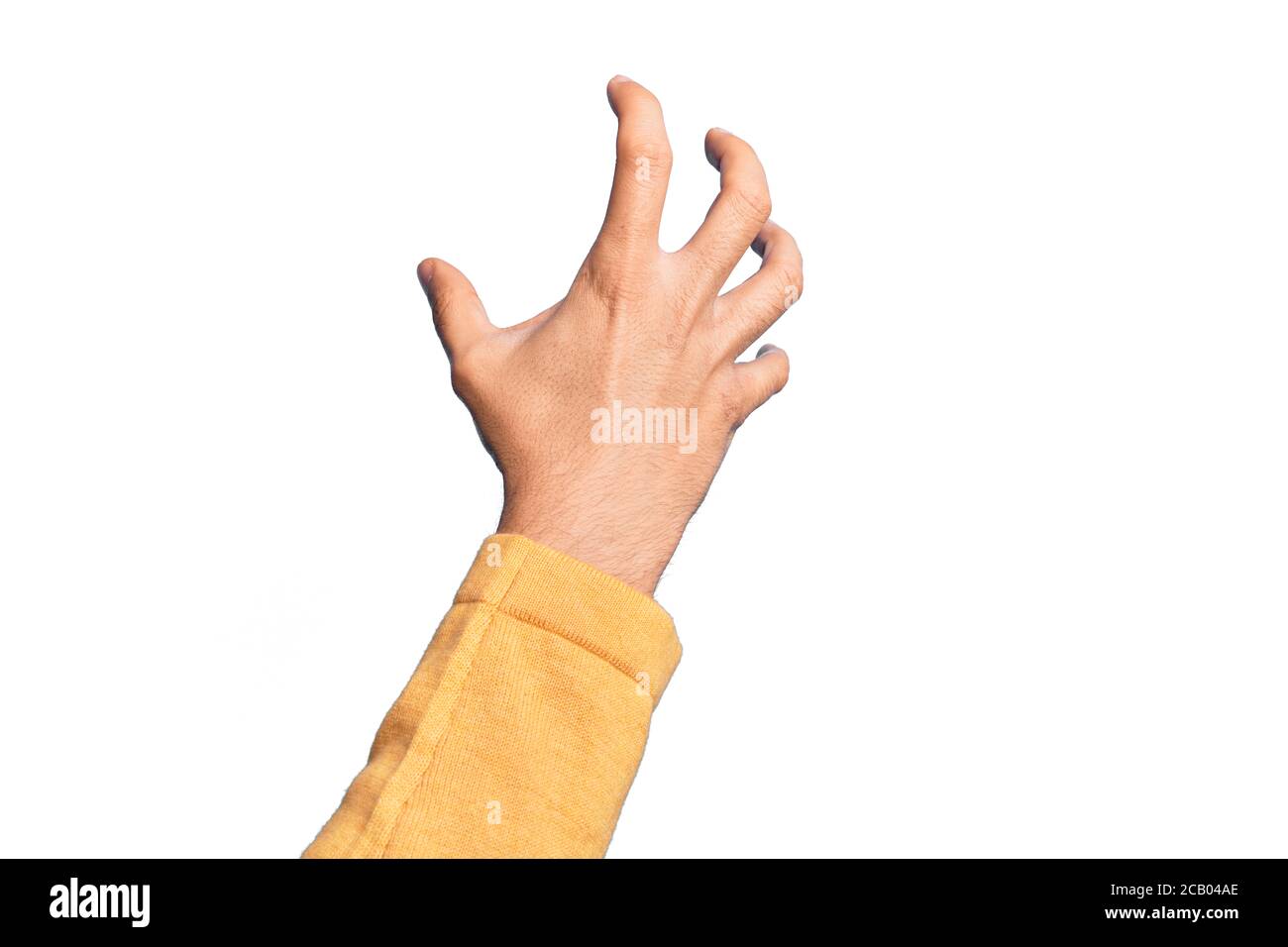 Hand of caucasian young man showing fingers over isolated white ...