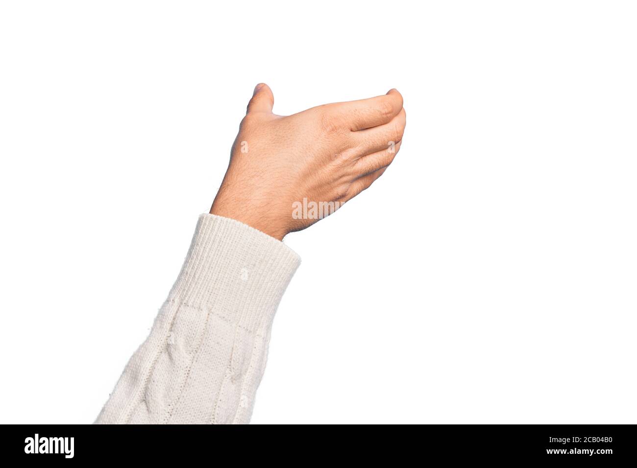 Hand of caucasian young man showing fingers over isolated white ...