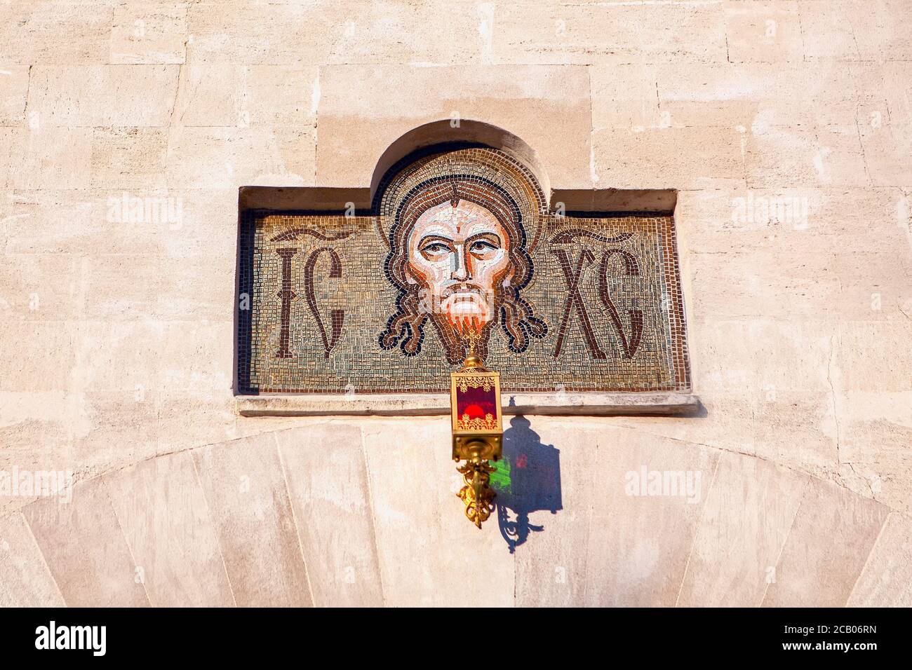Holy face made of mosaics . Our Lord and Savior . Icon on the wall ...