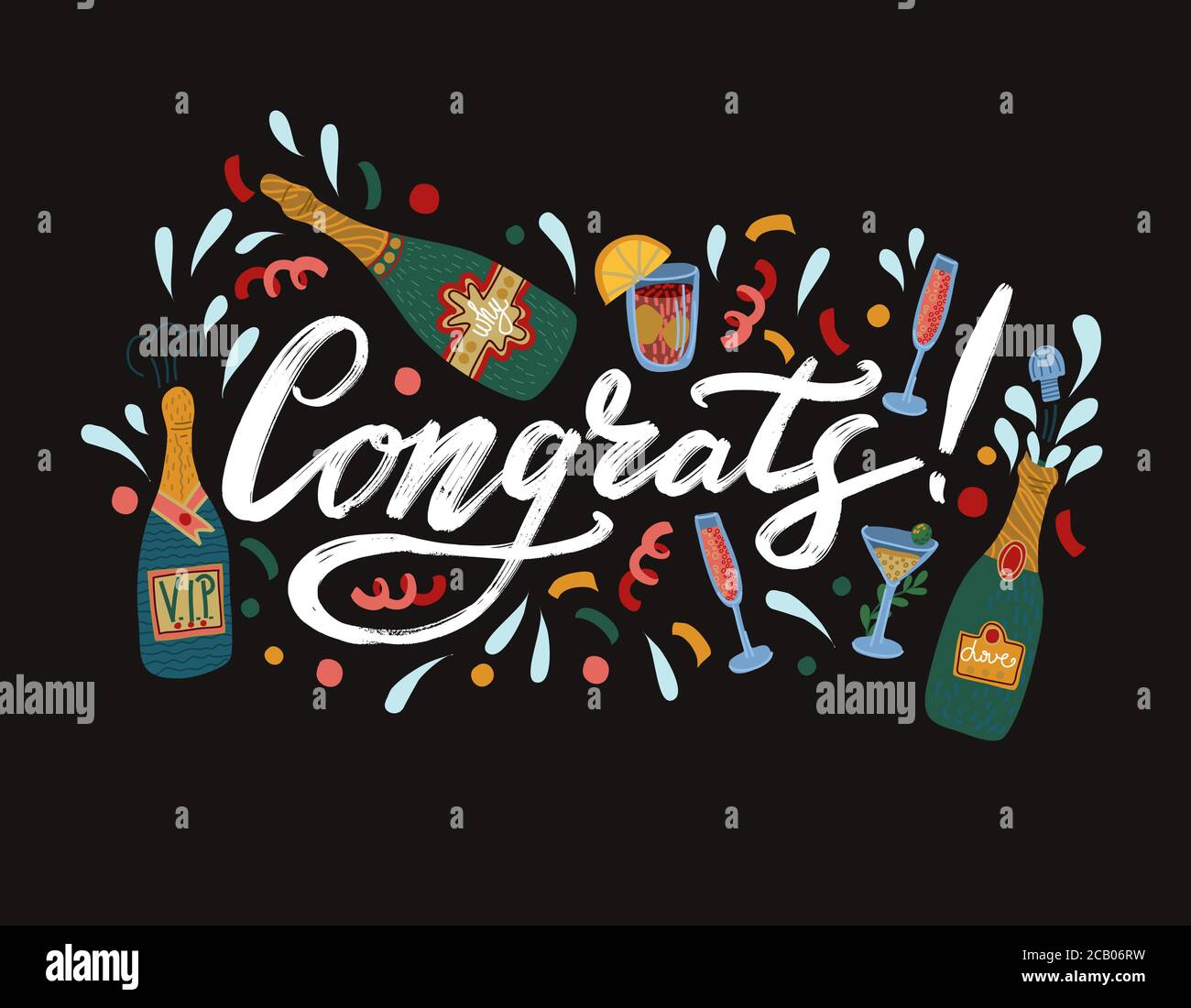 Banner with the slogan Congrats! and bottles of champagne. Vector Stock ...