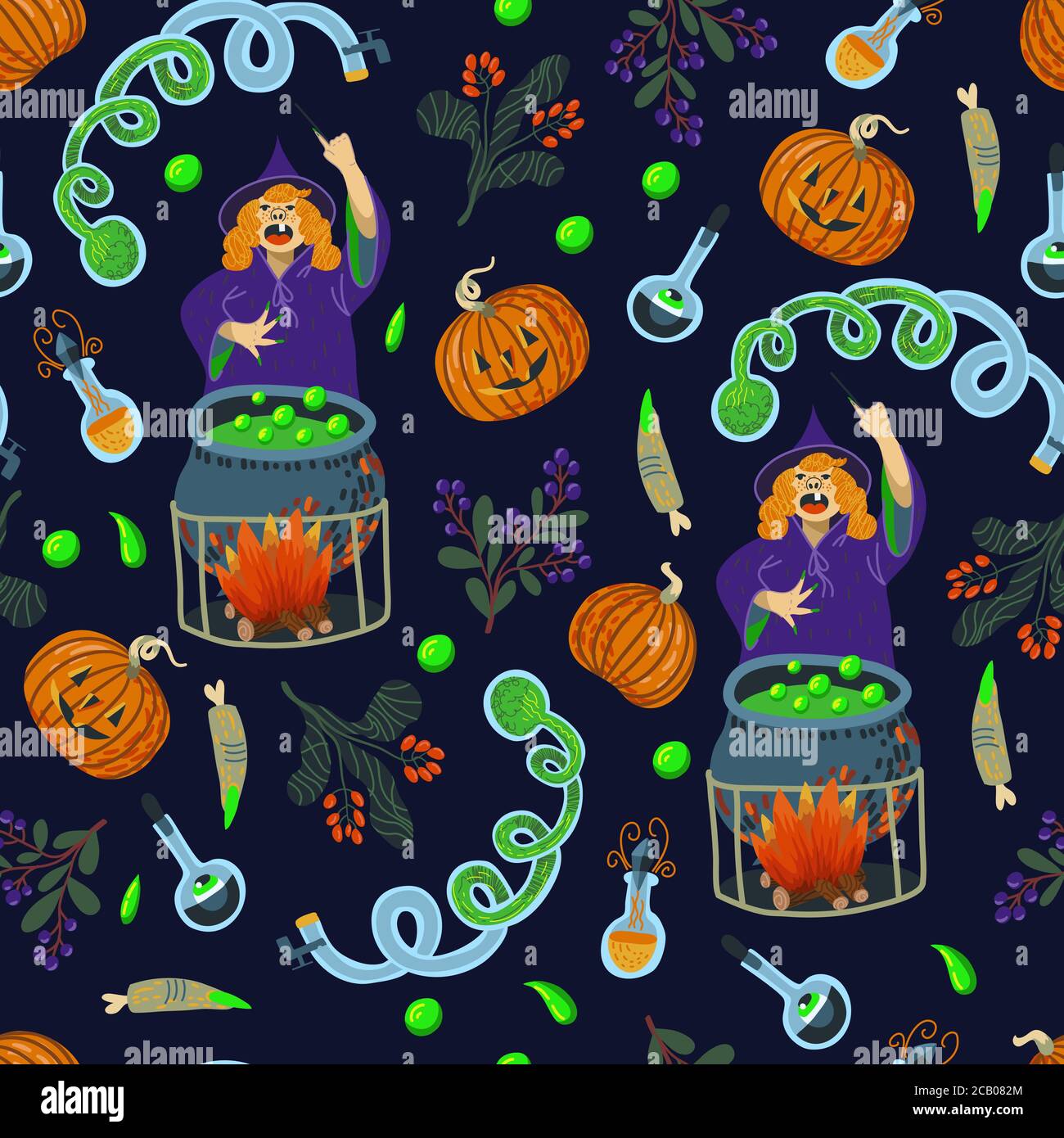 Seamless pattern with Halloween scary elements. Vector cartoon flat ...