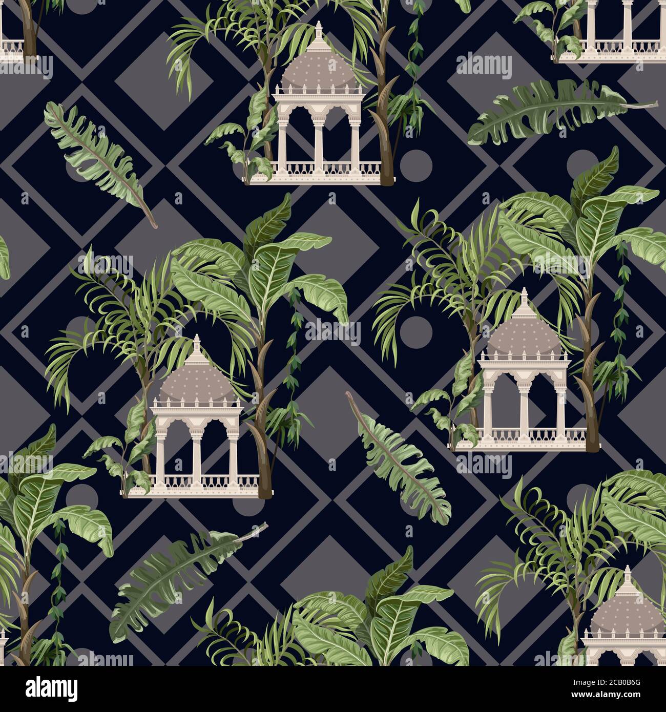 Seamless pattern with jungle trees and ancient arbor. Vector Stock ...